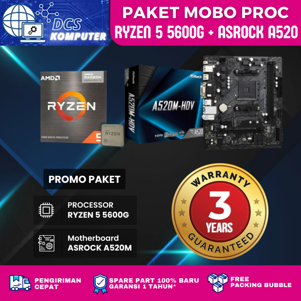Jual PAKET MOBO PROC RYZEN 5 5600G + MOTHERBOARD ASROCK A520 | Shopee ...