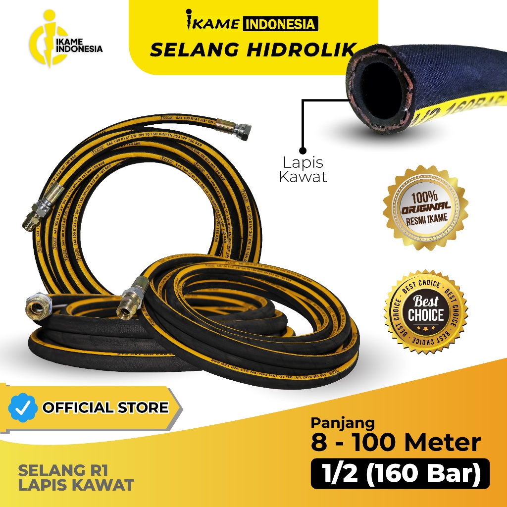 Jual SELANG HIDROLIK / HIGH PRESURE VMP CNP R1 1/2 IN PANJANG 8 METER - 100 METER | Shopee Indonesia