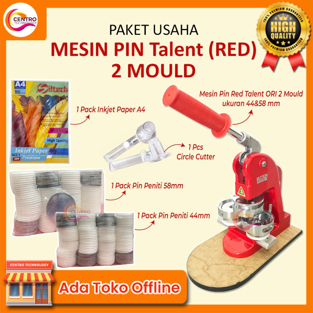 Jual Paket Usaha Mesin Press Pin RED Talent Ori 2 Moulding (44 & 58 MM ...