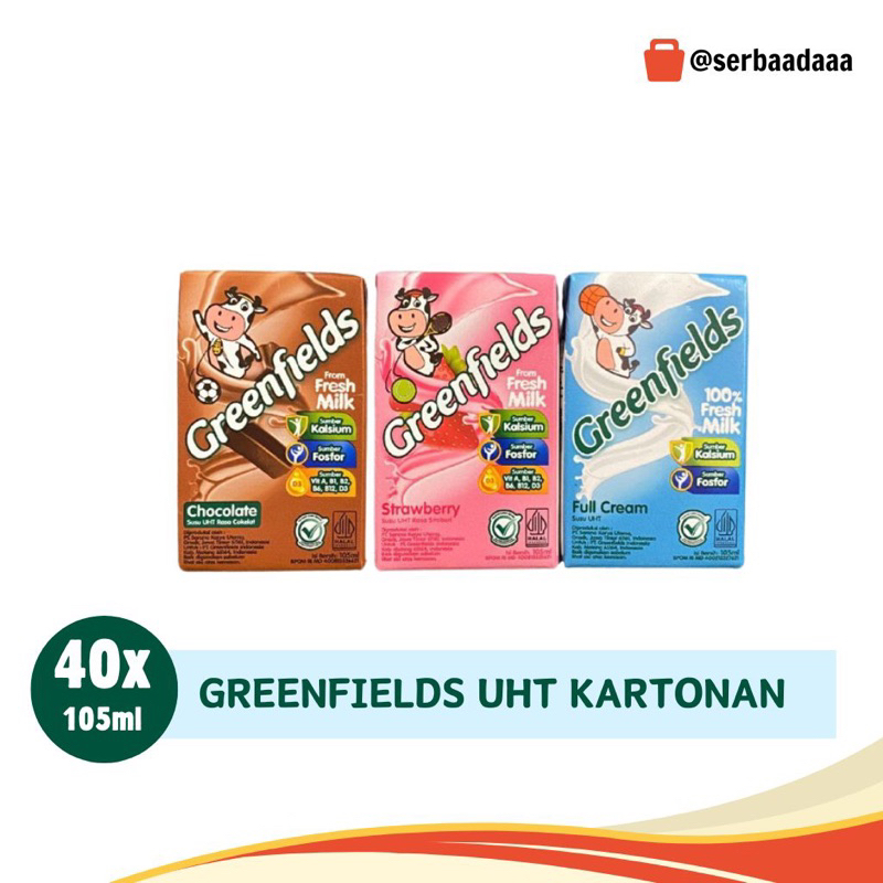 Jual GREENFIELDS SUSU UHT 105ML DUS KARTON ISI 40 PCS BISA MIX | Shopee Indonesia