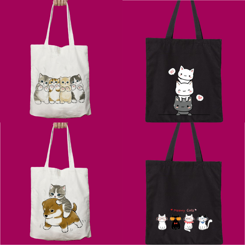 Jual Totebag Tote Bag Motif Cat kucing Lucu Kanvas Korea Tas Goodie Bag ...