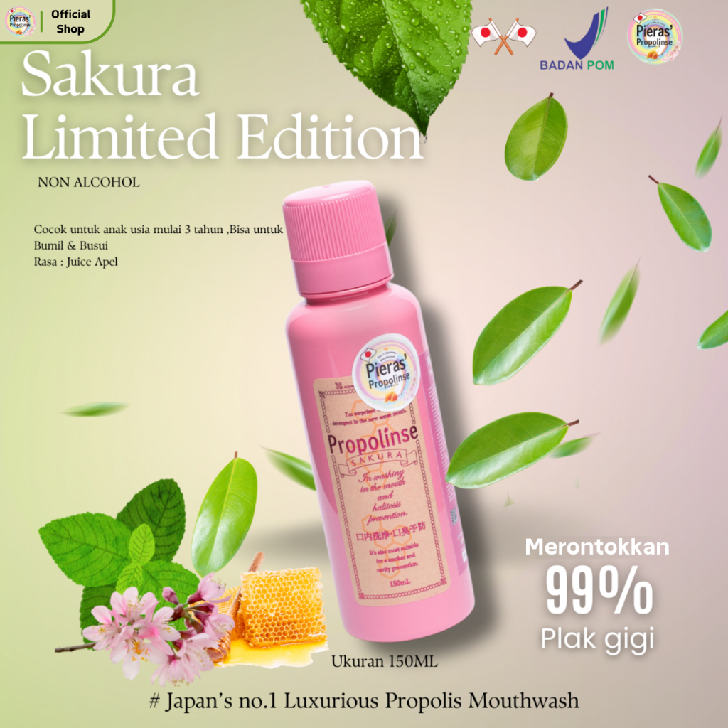 Jual Pieras Propolinse Sakura Travel Size Mouthwash 150mL Obat Kumur ...