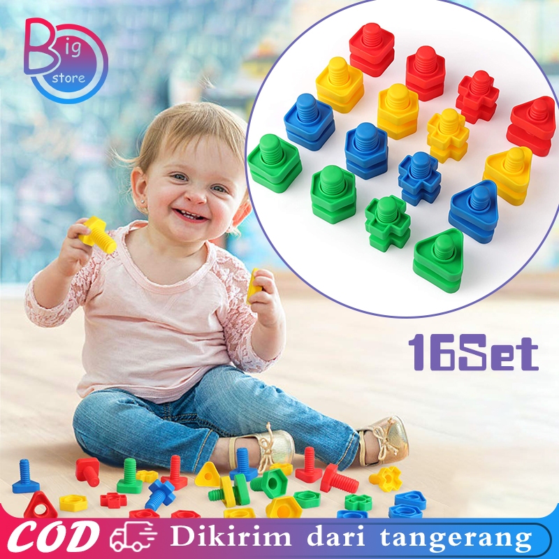 Jual 16Set Mainan Montessori Anak Mainan Mur Baut Game Montessori ...