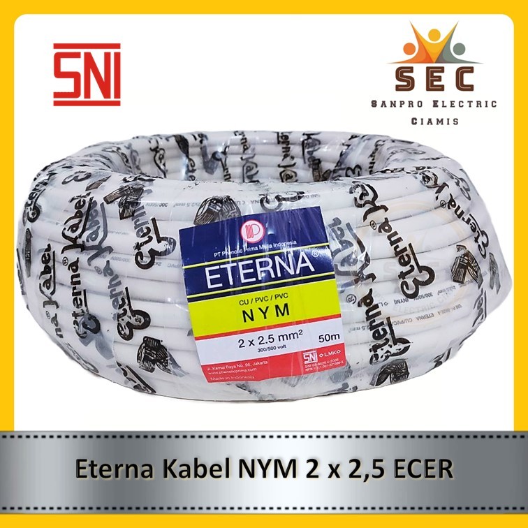 Jual ECERAN KABEL LISTRIK ETERNA NYM 2X2,5 2X2.5 HARGA PER METER ROLL ROL PUTIH KAWAT TEMBAGA ...