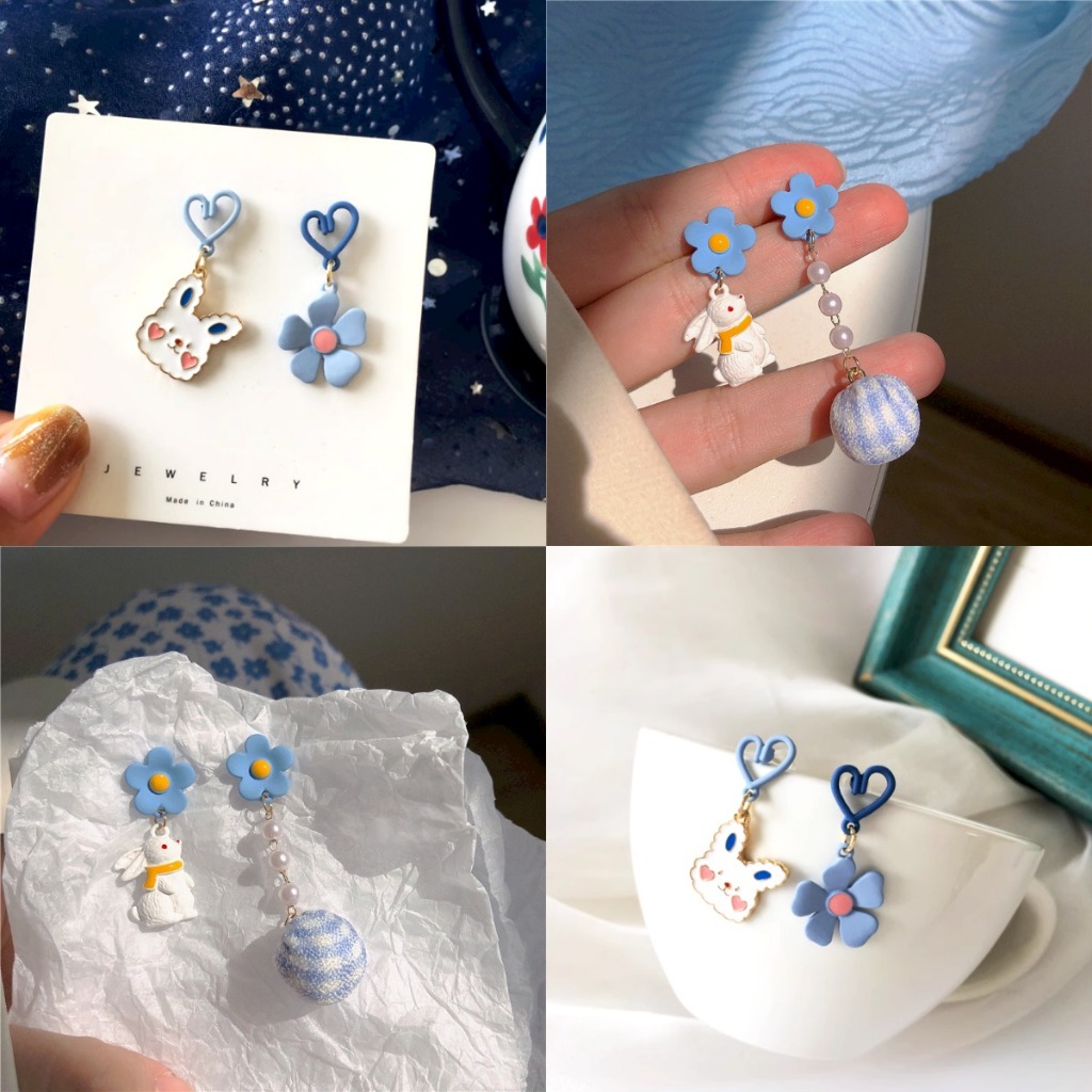 Jual Blue Flower Bunny Earring Anting lucu wanita ala korea ...