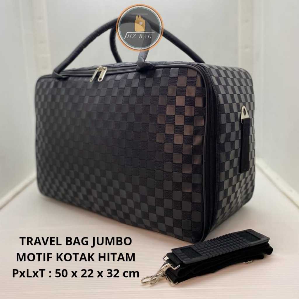 Jual Travel Bag Kulit Waterproof Motif Kotak Warna Hitam / Tas Travel ...