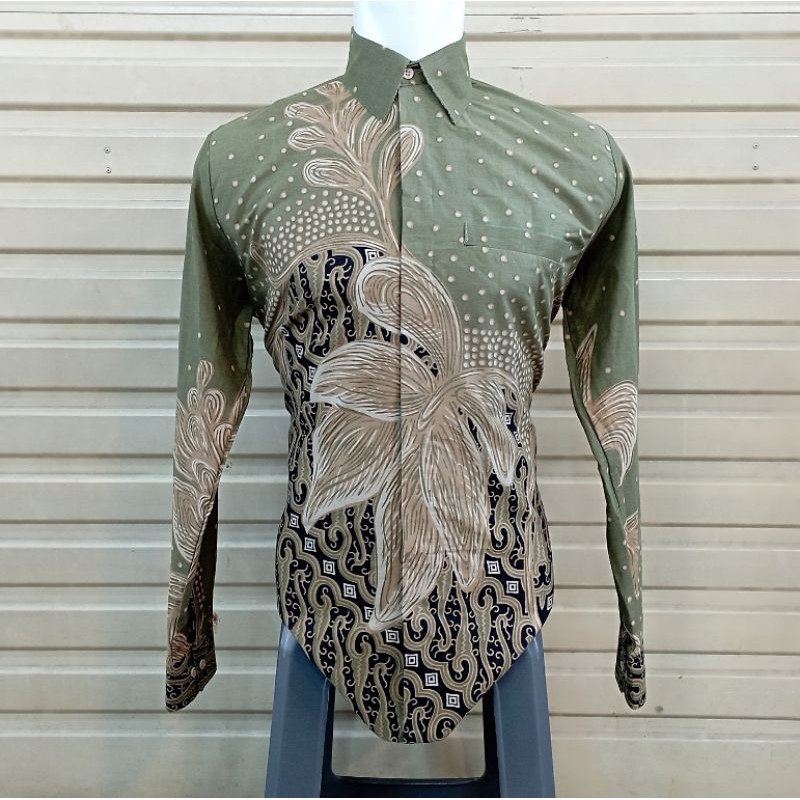 Jual batik hijau sage lengan panjang bahan katun prima lapis furing ...