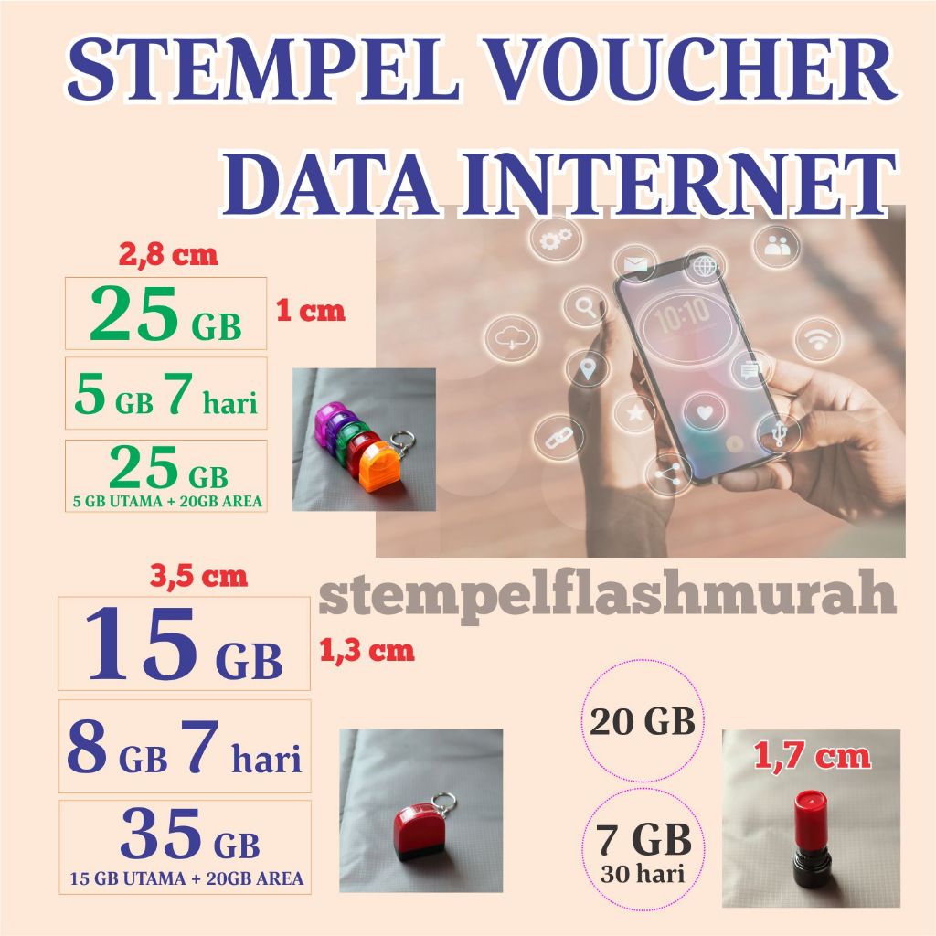 Jual stempel voucher konter kuota internet counter 3cm 2cm 1cm custom ...