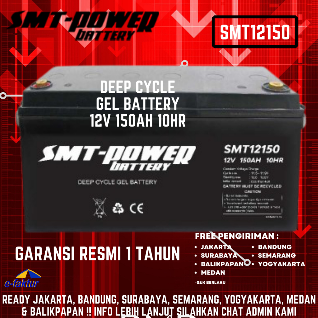 Jual BATTERY KERING DEEP CYCLE SOLAR PANEL MERK SMT 12V 150AH | Shopee ...