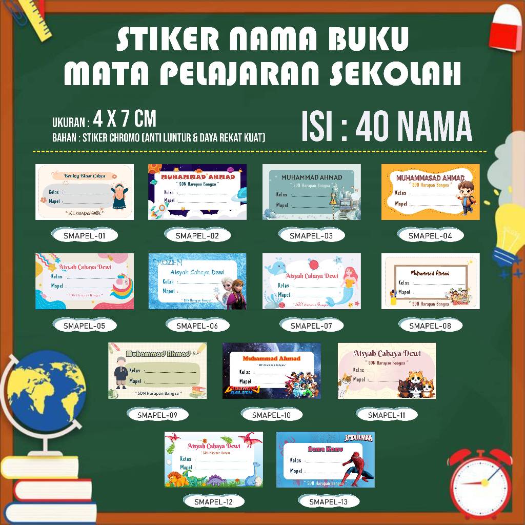 Jual (isi 40 NAMA) Stiker Nama Buku Pelajaran Custom - Label Nama ...