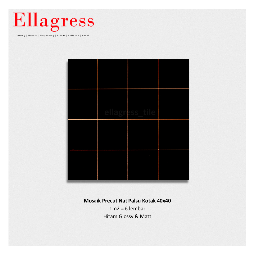 Jual Ellagress Mosaik Precut Nat Palsu Kotak Keramik 40x40 HITAM Lantai ...