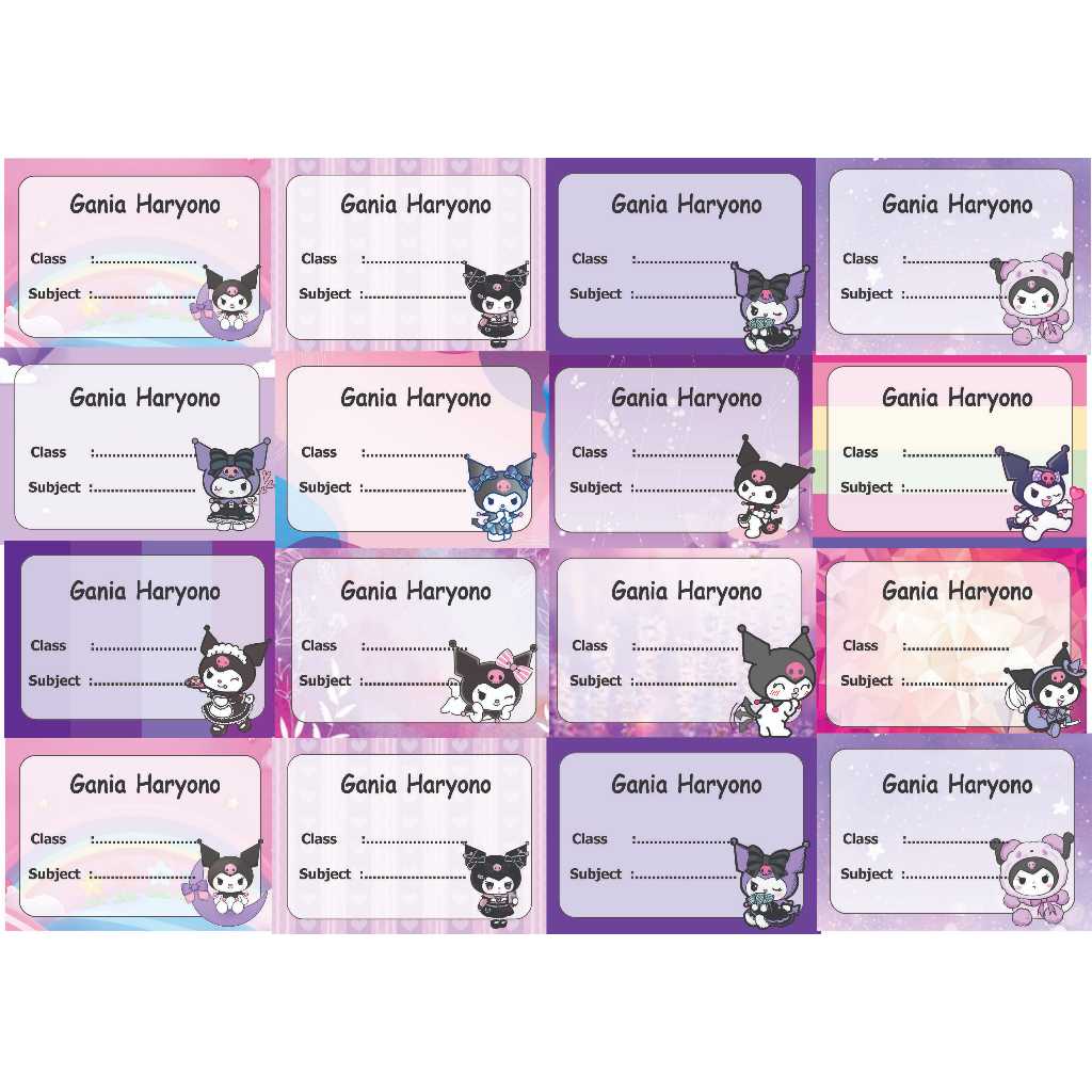 Jual Kuromi Label stiker buku nama kelas mapel custom | Shopee Indonesia