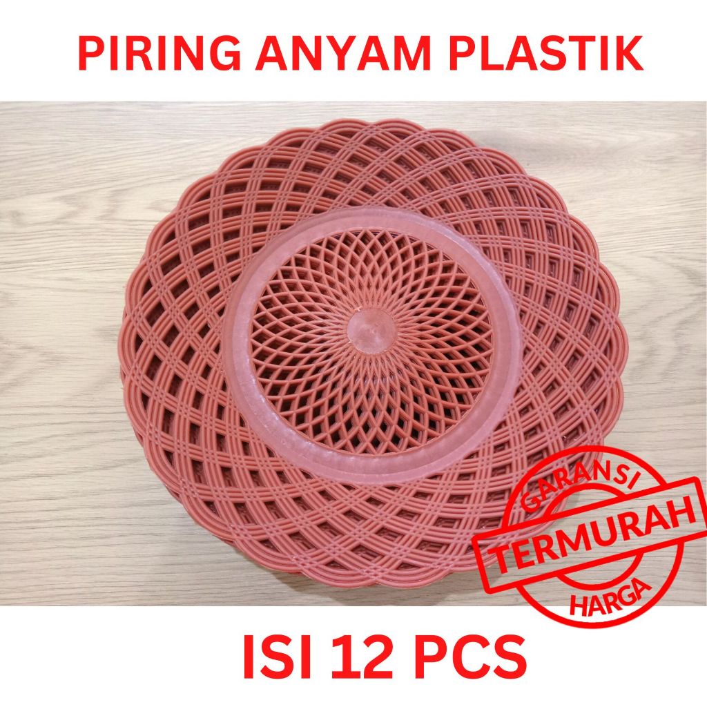 Jual Piring Rotan Plastik / Piring anyaman Plastik / Piring anyam Plastik warna coklat isi 12 ...