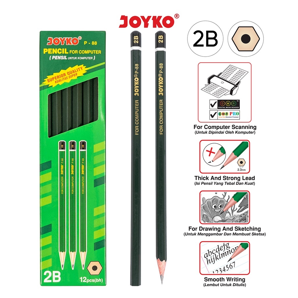 Jual JOYKO Pencil 2B / Pensil Ujian Sketsa P-88 | Shopee Indonesia
