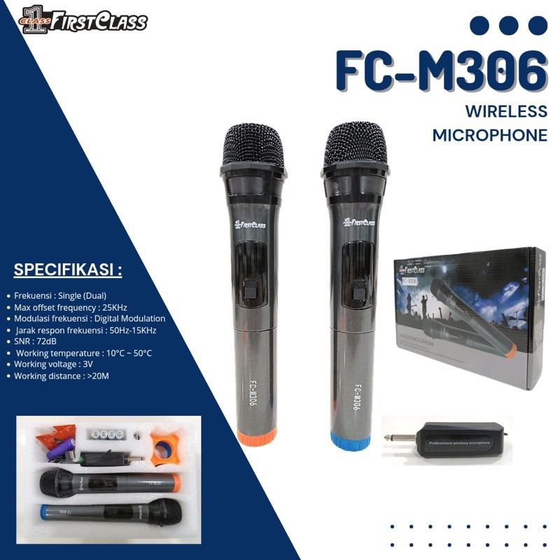 Jual Mic wireless Firstclass Fc 306M microphone double wireless original | Shopee Indonesia