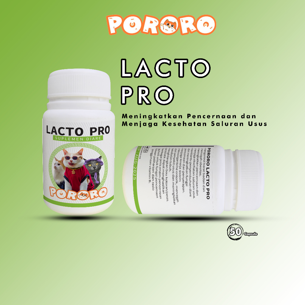 Jual PORORO Vitamin Suplemen Pencernaan Kucing Lacto Pro 50 Capsules ...