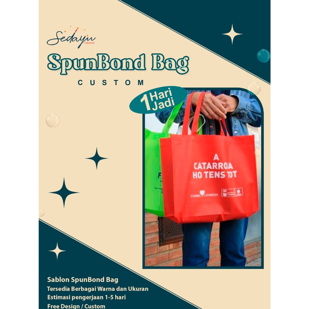 Jual Custom Sablon Logo Nama Goodie Bag Tas Belanja Handle Spunbond | Shopee Indonesia