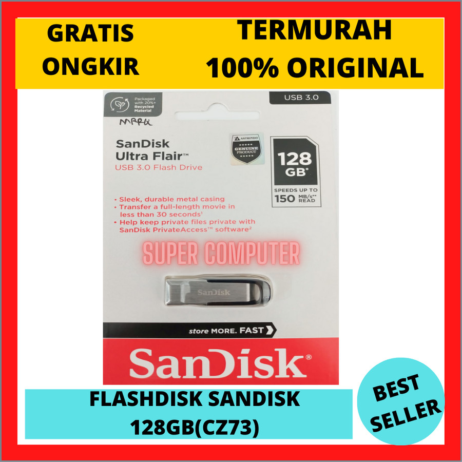 Jual S.C FLASHDISK SANDISK ULTRA FLAIR 128GB USB 3.0 150MB/S CZ73 | Shopee Indonesia