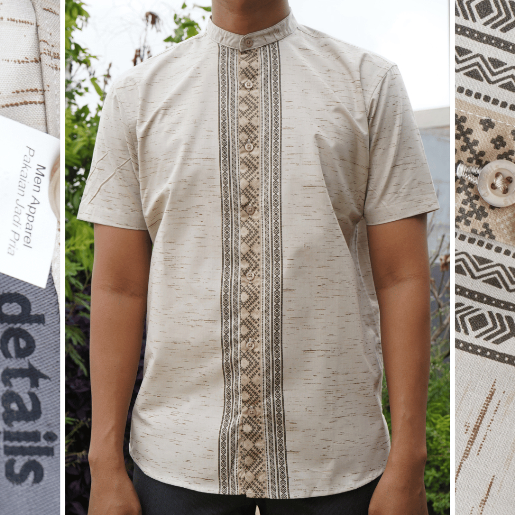 Jual DETAILS Baju Koko Pria Lengan Pendek Krem Motif Serat | Pakaian ...