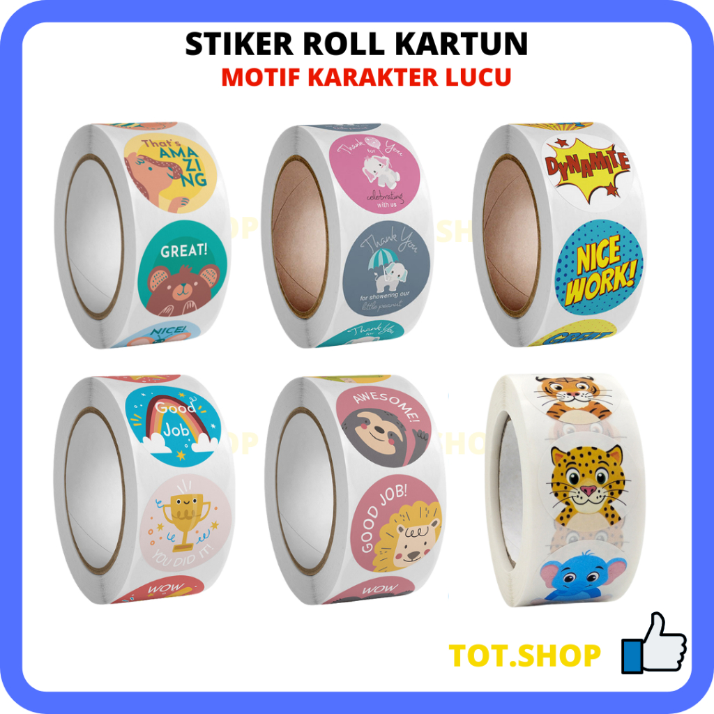 Jual 1 Roll Isi -+500pcs Label stiker kartun lucu /stiker hadiah bulat ...