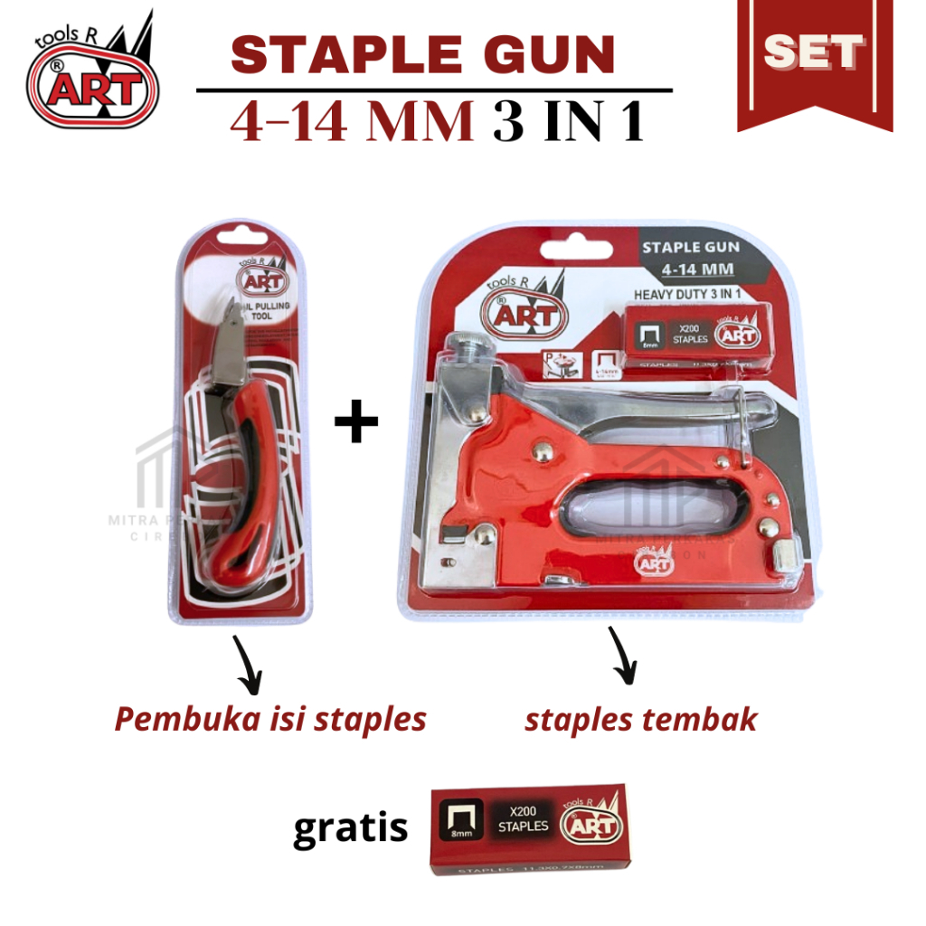 Jual Paket Staples tembak 3 in 1 + pembuka / staple gun 3 in 1 + nail ...