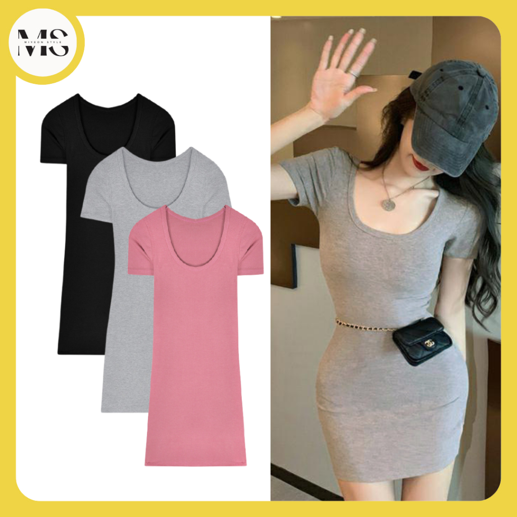 Jual *Miyeon* 432 Basic Mini Dress Polos Sexy Gaun Korea Style Fashion ...