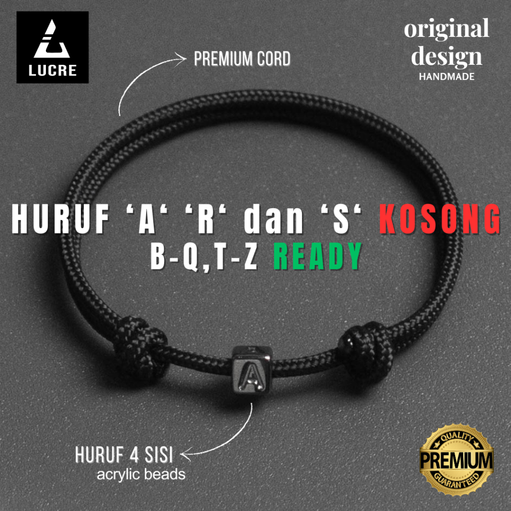 Jual Lucre Gelang Tali Inisial Huruf 4 SISI | Premium Cord Bracelet ...