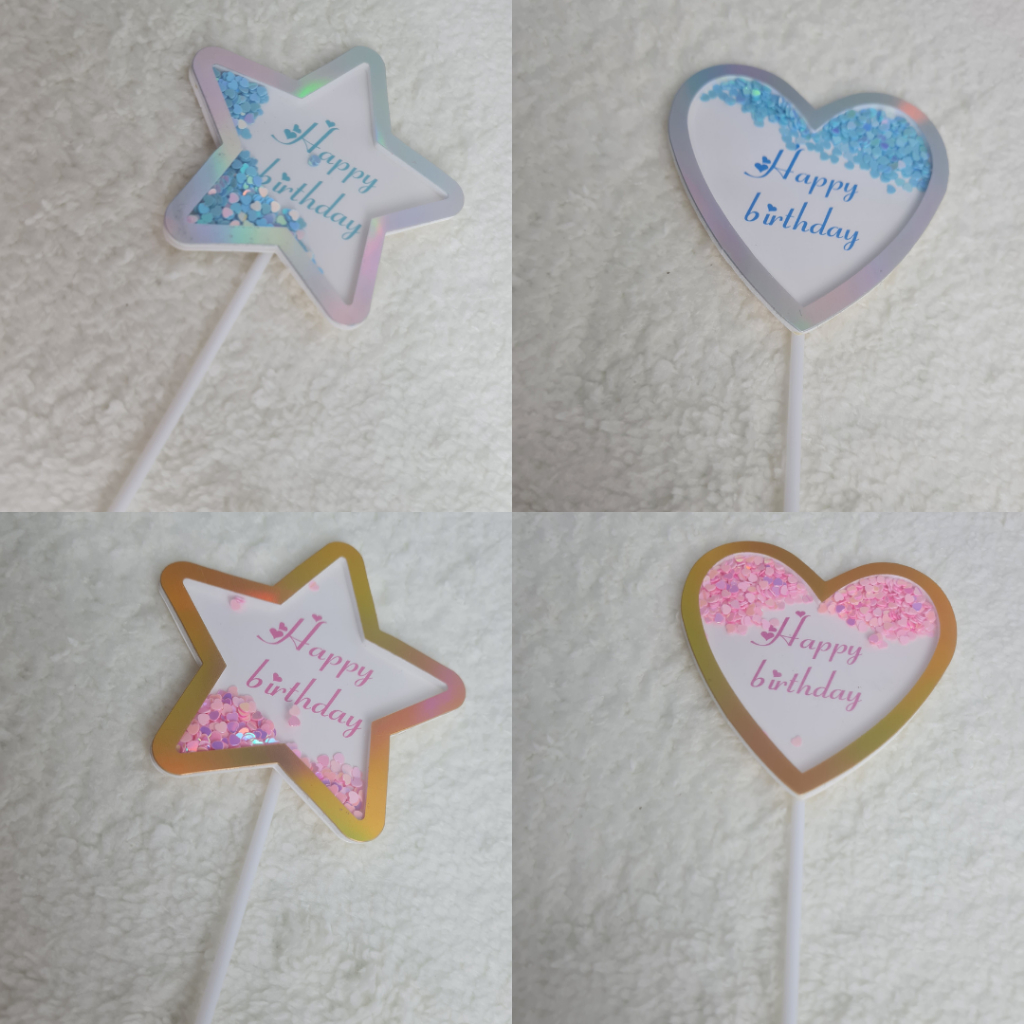 Jual CAKE TOPPER KERTAS HAPPY BIRTHDAY HIASAN KUE GLITER LOVE BINTANG DEKORASI KUE ULANGTAHUN ...