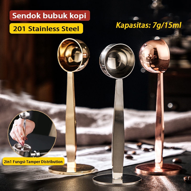 Jual Sendok Takar Kopi 2 in 1 + Coffee Tamper 51mm - 201 Stainless ...