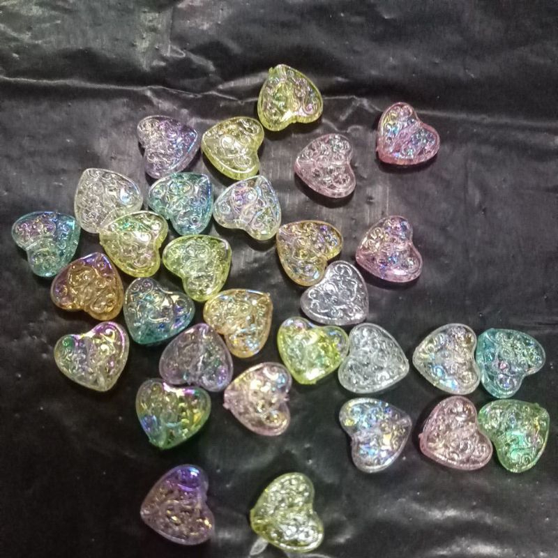 Jual Manik 1,4cm love corak bening ab mix warna isi 1 pon | Shopee ...