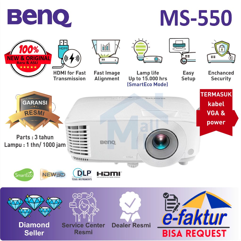 Jual MALLIT PROYEKTOR BENQ MS-550 MS 550 BENQ MS550 Proyektor DLP GARANSI RESMI | Shopee Indonesia