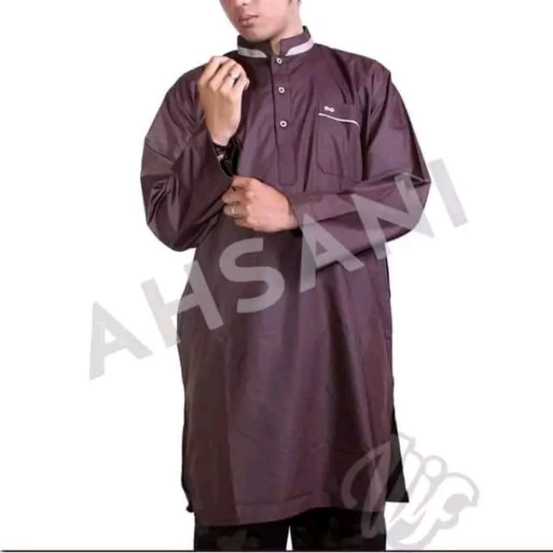 Jual baju kurta gamis pria baju koko sampai lutut lengan panjang polos ...