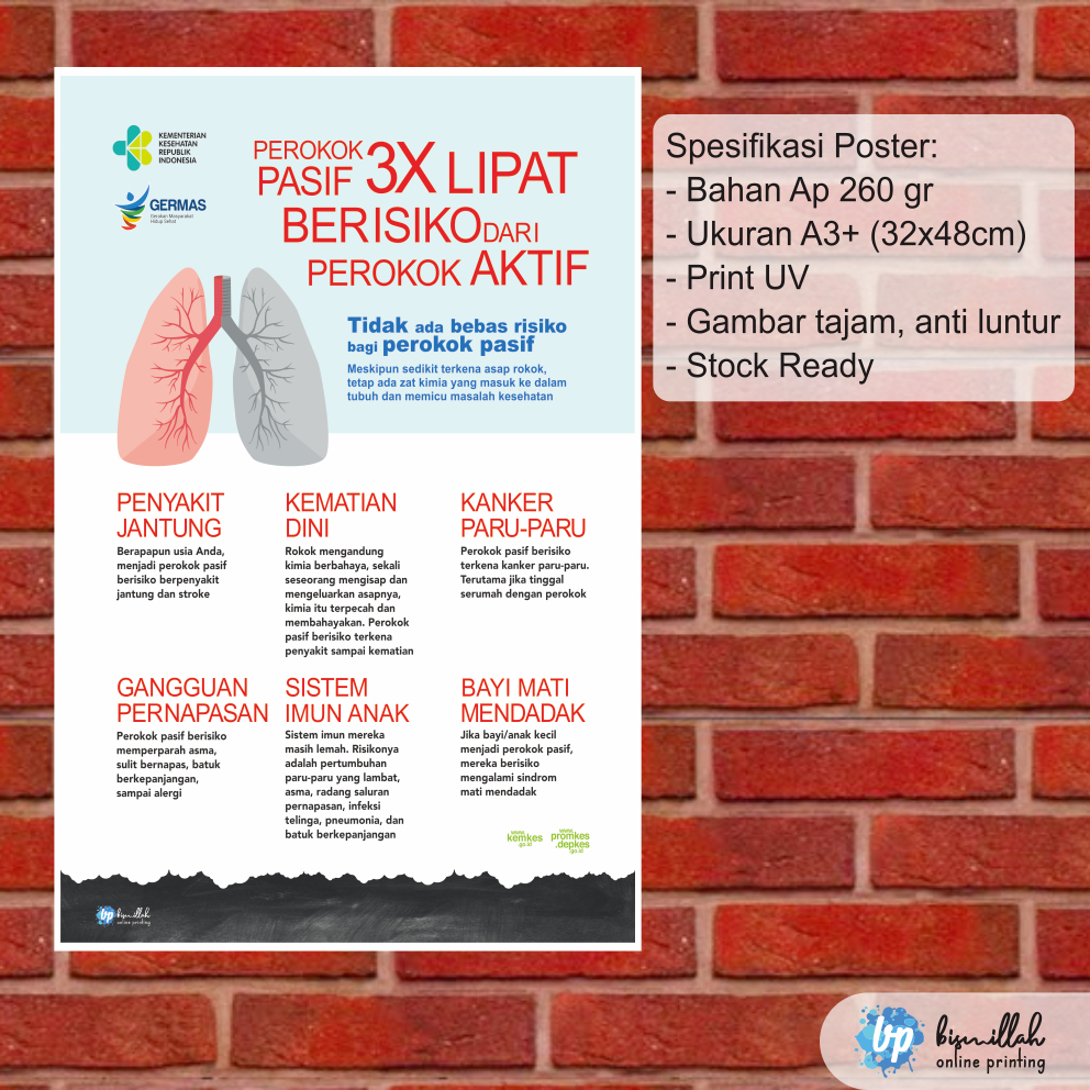 Jual Poster kesehatan perokok pasif 3x lebih beresiko | Shopee Indonesia