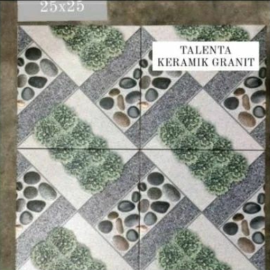 Jual Keramik 25x25 Matt Motif Rumput dan Batu Gravel Grey/Beige Grade A ...