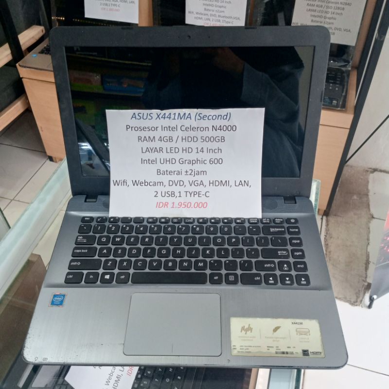Jual Second LAPTOP ASUS X441MA Intel Celeron N4000 RAM 4GB HDD 500GB Notebook 14inch Seken Bekas ...