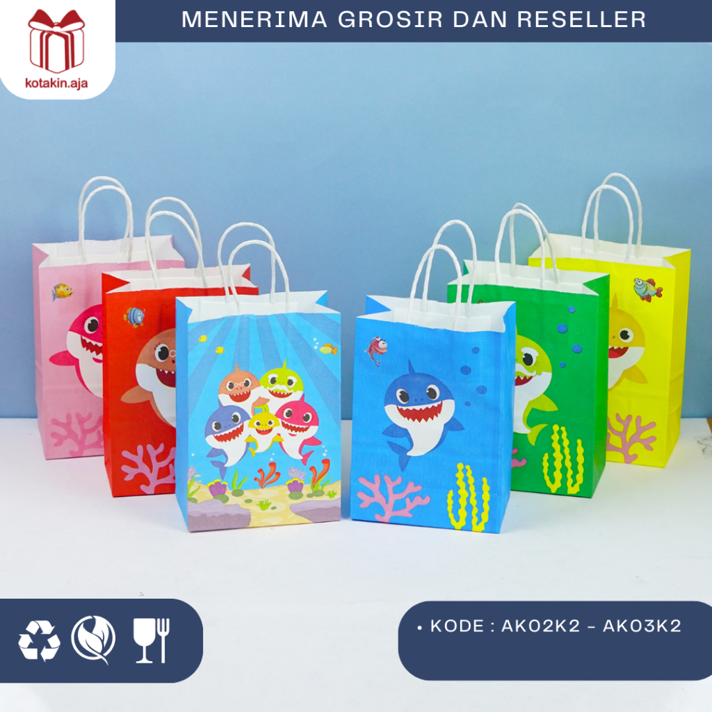 Jual Paper Bag Kraft / Paper bag Ultah / Paper Bag Baby Shark / Tas ...