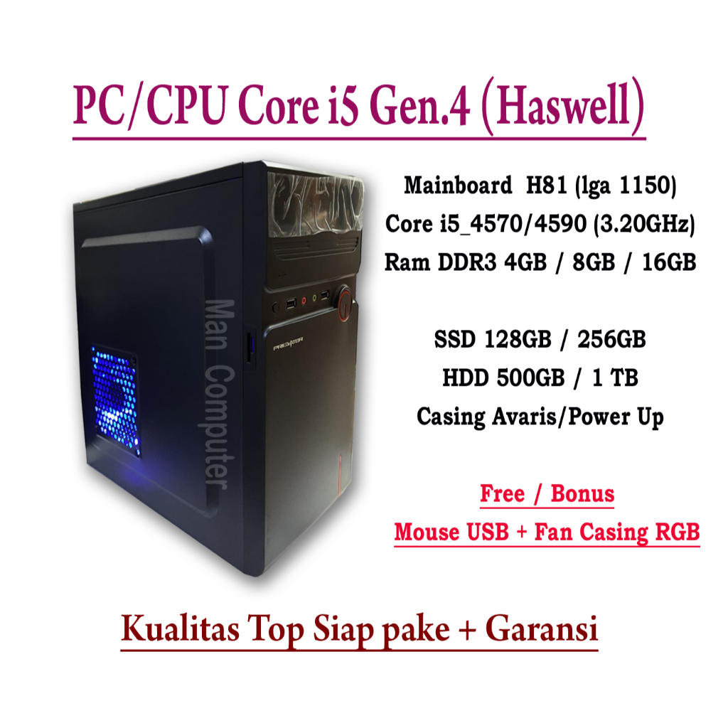 Jual PC Rakitan Core i5 4570/4590 Ram DDR3 Bonus Fan Rgb + mouse | Shopee Indonesia