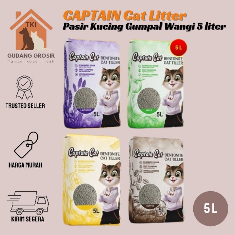 Jual Pasir Kucing Captain Cat 5L Gumpal Wangi Bentonite Cat Litter ...