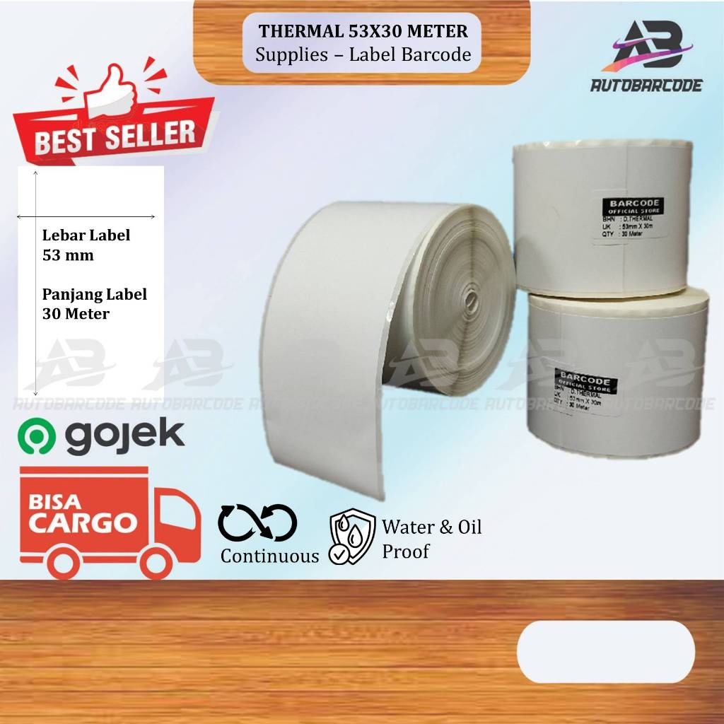 Jual Stiker Label 53X30M Continuous Resi Sticker Cocok Printer 58MM ...