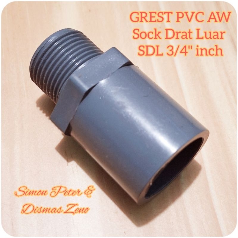 Jual GREST SDL 3/4" inch Sock Drat Luar Sambungan Pipa PVC AW utk Air ...