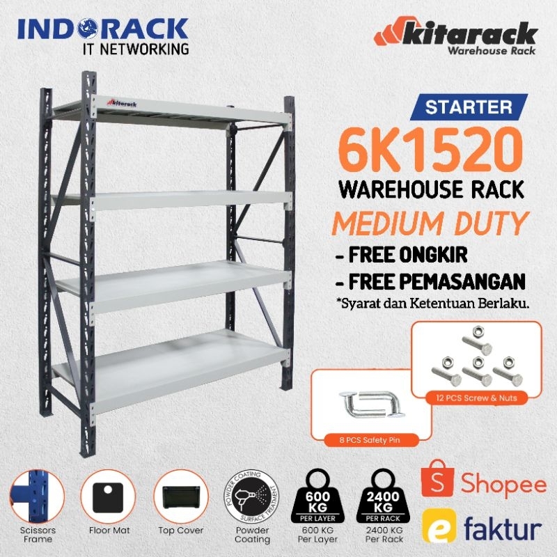 Jual 6K1520 Rak Gudang KITARACK 2 Meter 600KG Warehouse Rack MEDIUM ...