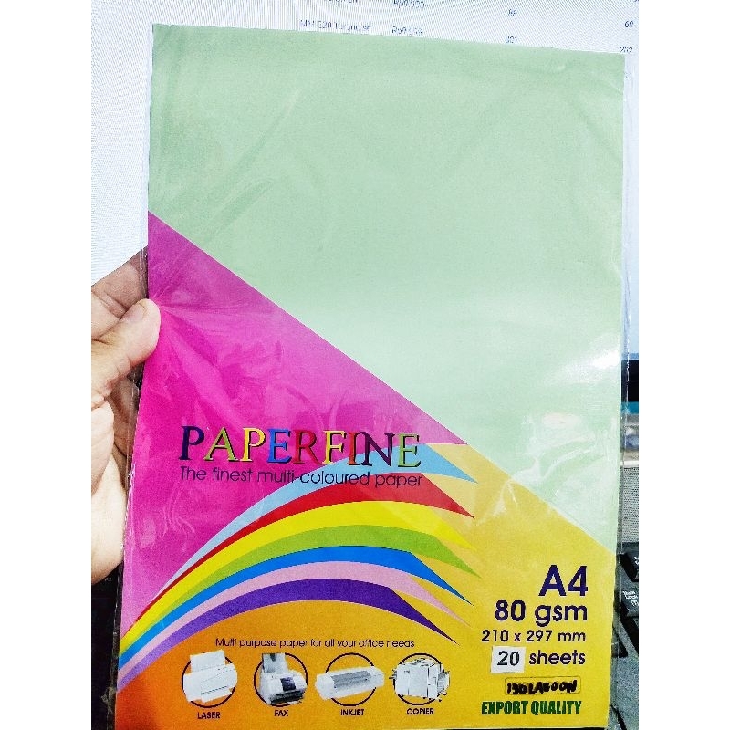 Jual Kertas Warna A4 / PaperFine 80GSM (1 pack isi 20 lembar) | Shopee ...