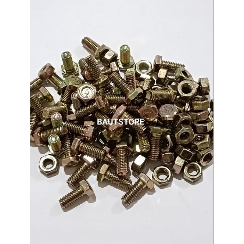 Jual Baut Mur Kuning/BMK - Baut 10/M6 x 2,5cm (Paket 25pcs) | Shopee Indonesia