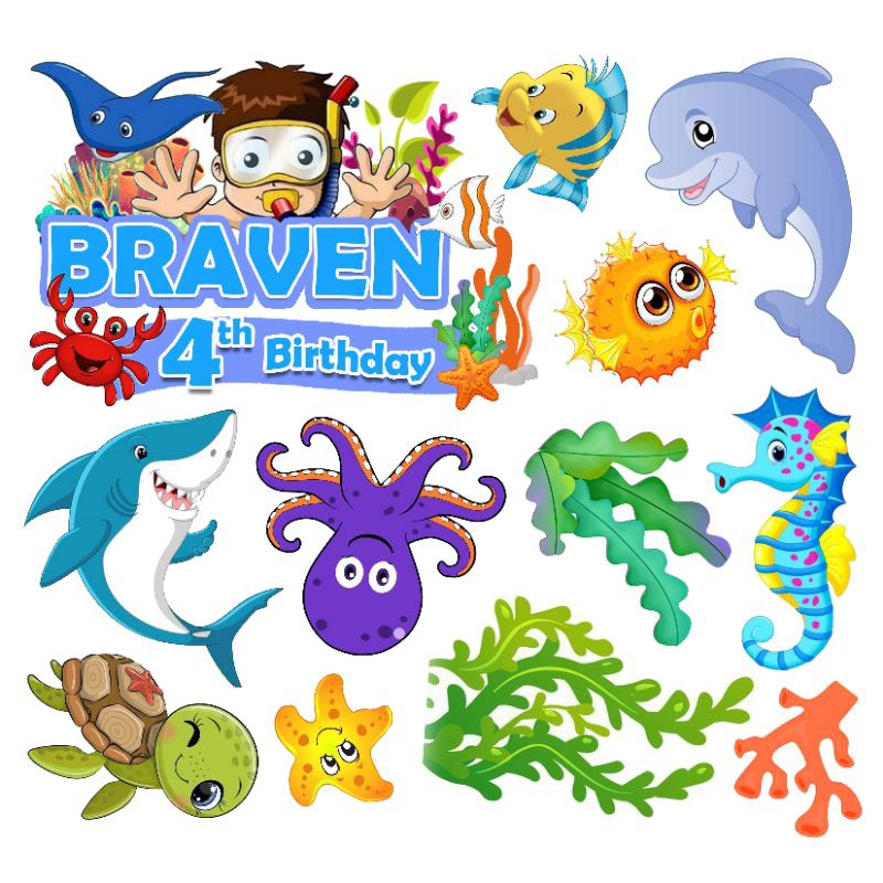 Jual Topper Cake Sea animals Hewan Laut gratis tambah nama usia dan ...
