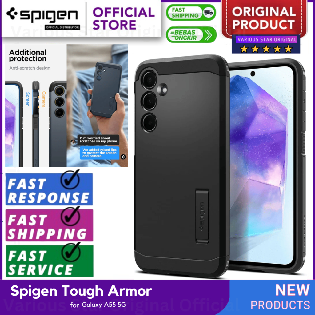 Jual ORIGINAL Case Samsung Galaxy A55 5G 2024 Spigen Tough Armor Kick Stand Standing Casing ...