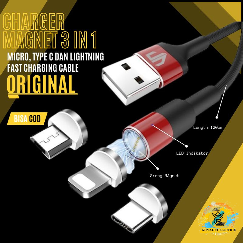 Jual Kabel Data Charger Magnet 3 in 1 Kabel Cas HP Android Iphone IOS ...