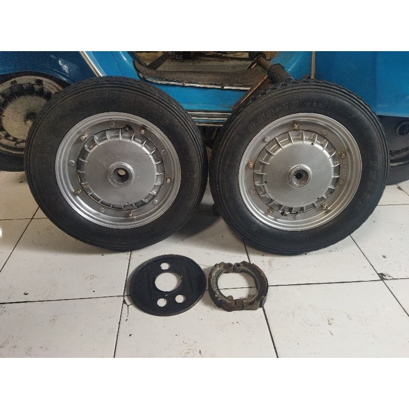 Jual paket ban velg tromol set depan belakang vespa upgrade r10 ring 10 sprin super porek kaki 3 ...