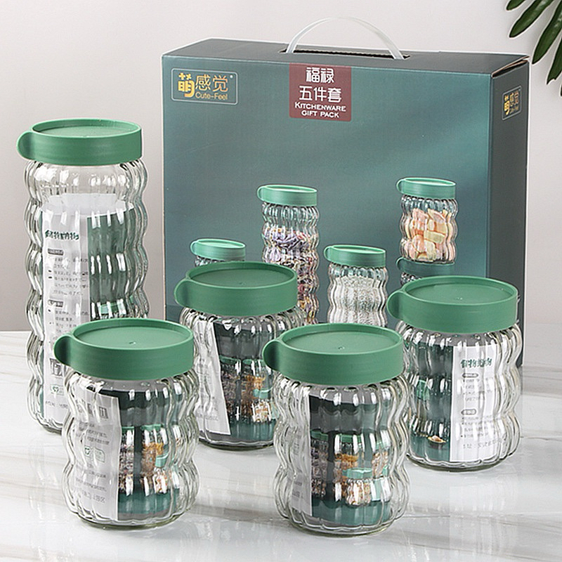 Jual Toples kaca set isi 5 / toples JAVA kaca 5in1/ toples lebaran kaca ...