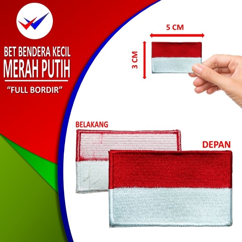 Jual Bet emble patch bendera merah putih seragam sekolah 5x3cm SD SMP ...
