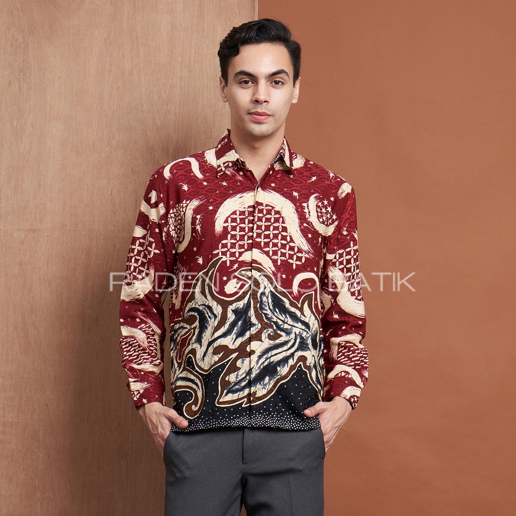 Jual Kemeja Batik Dobby Pria Warna Merah, Batik Pria Merah, Batik Pria ...